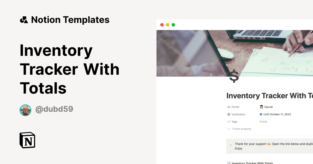 Inventory Tracker With Totals Template by Dubd Productions | Notion ...