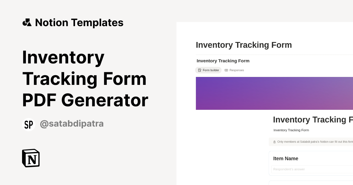 Inventory Tracking Form PDF Generator Template | Notion Marketplace