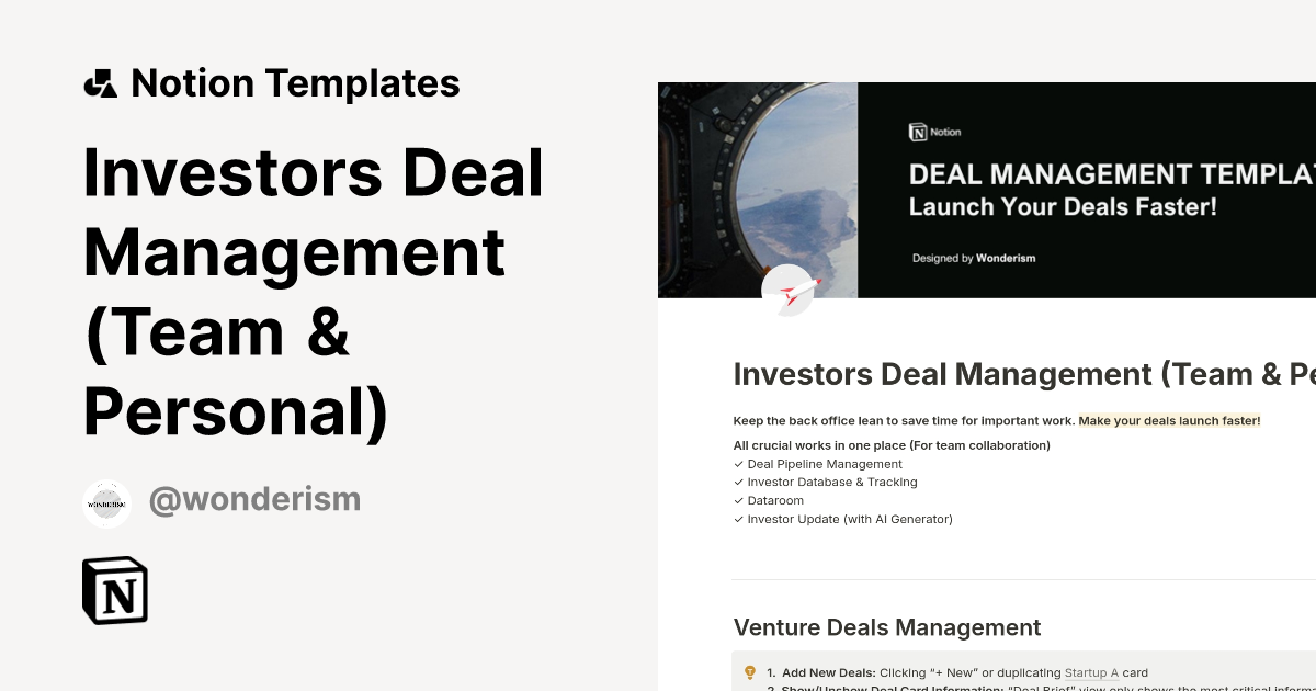 Investors Deal Management (Team & Personal) Template by Wonderism ...