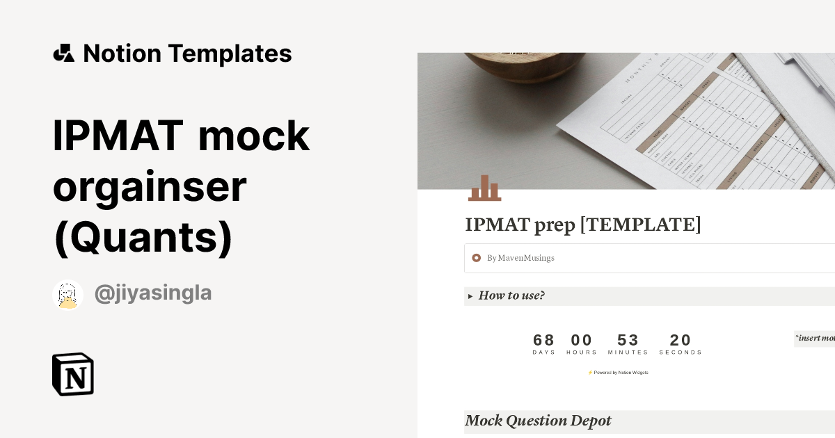 IPMAT mock orgainser (Quants) Template by Jiya Singla | Notion Marketplace