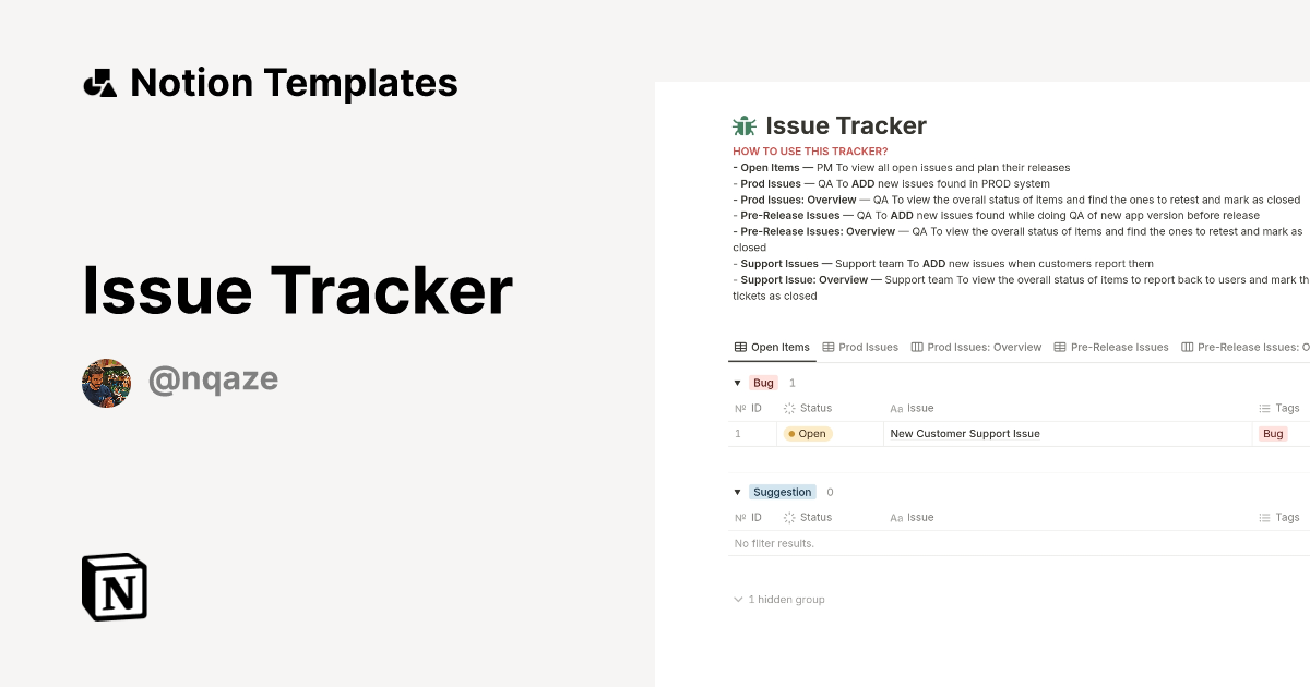 Issue Tracker Template | Notion Marketplace