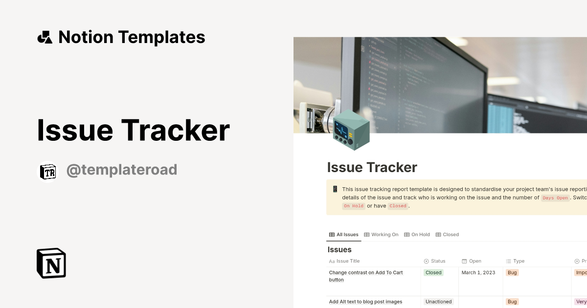 Issue Tracker Template by Template Road | Notion Marketplace