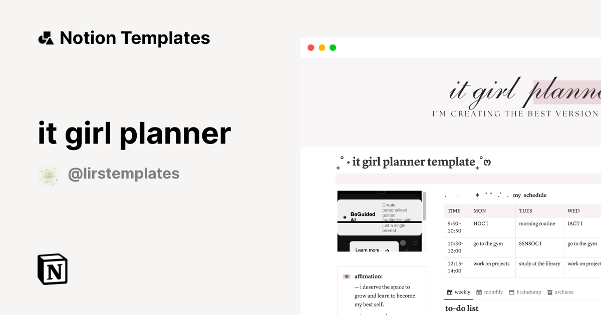 it girl planner Template by lir's templates | Notion Marketplace