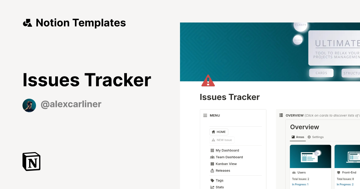Issues Tracker Template by Alexandre Carliner | Notion Marketplace