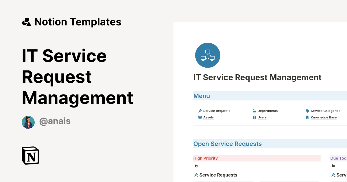 IT Service Request Management Template | Notion Marketplace