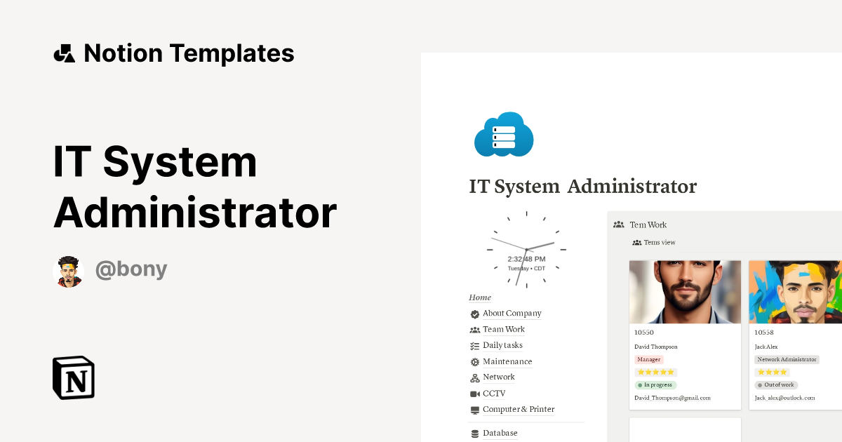 IT System Administrator Template by Bony | Notion Marketplace