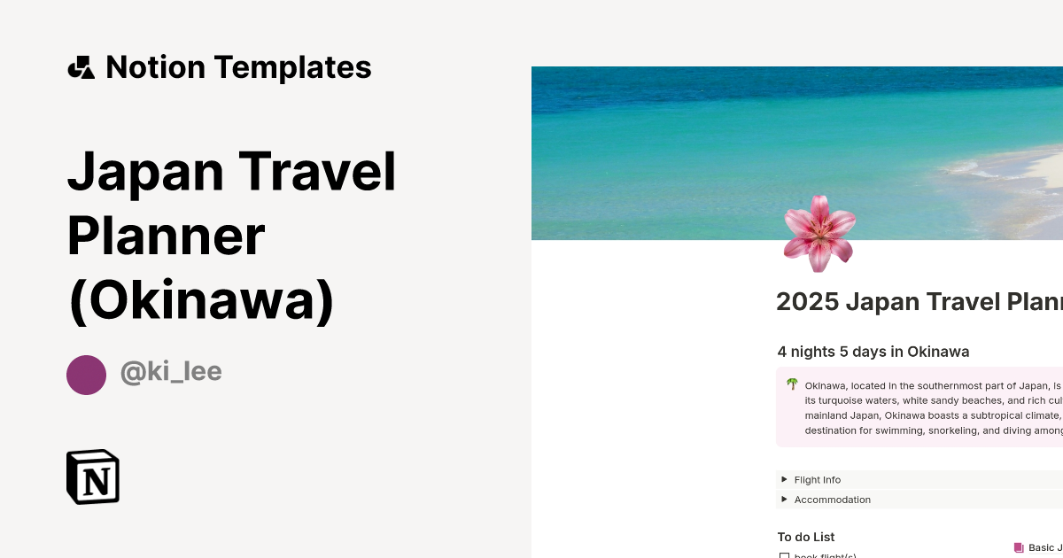 Japan Travel Planner (Okinawa) Template by ki_lee | Notion Marketplace
