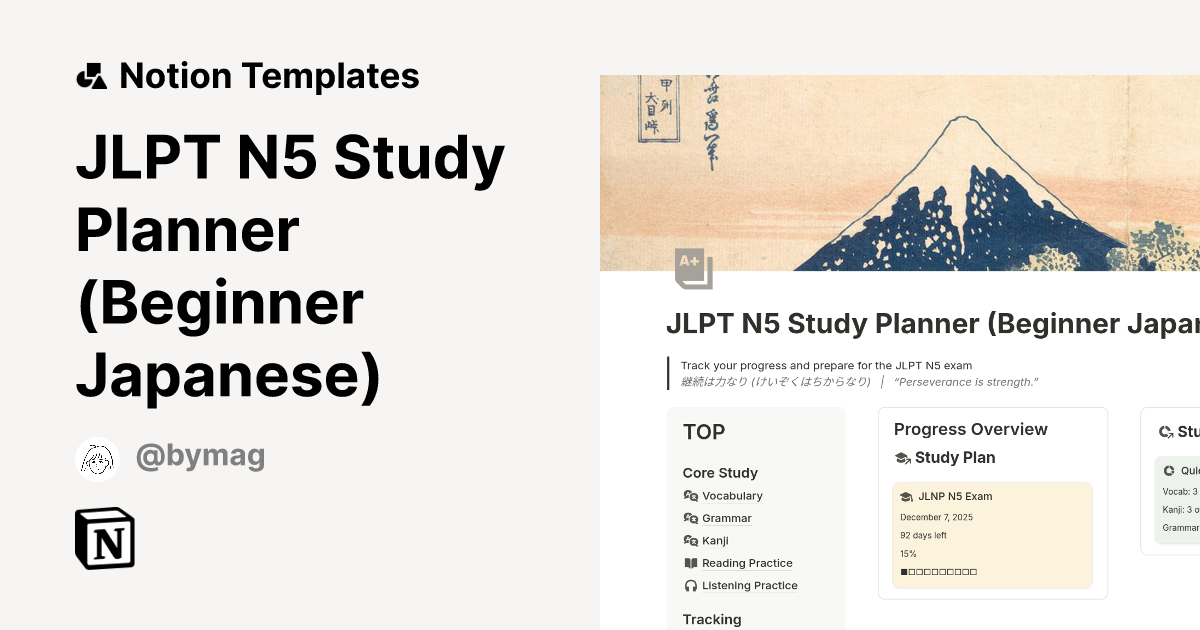 JLPT N5 Study Planner (Beginner Japanese) Template by bymag | Notion ...