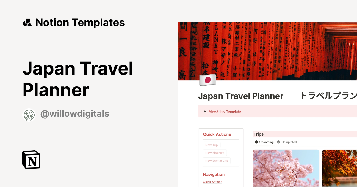 Japan Travel Planner Template by Willow Digitals | Notion Marketplace