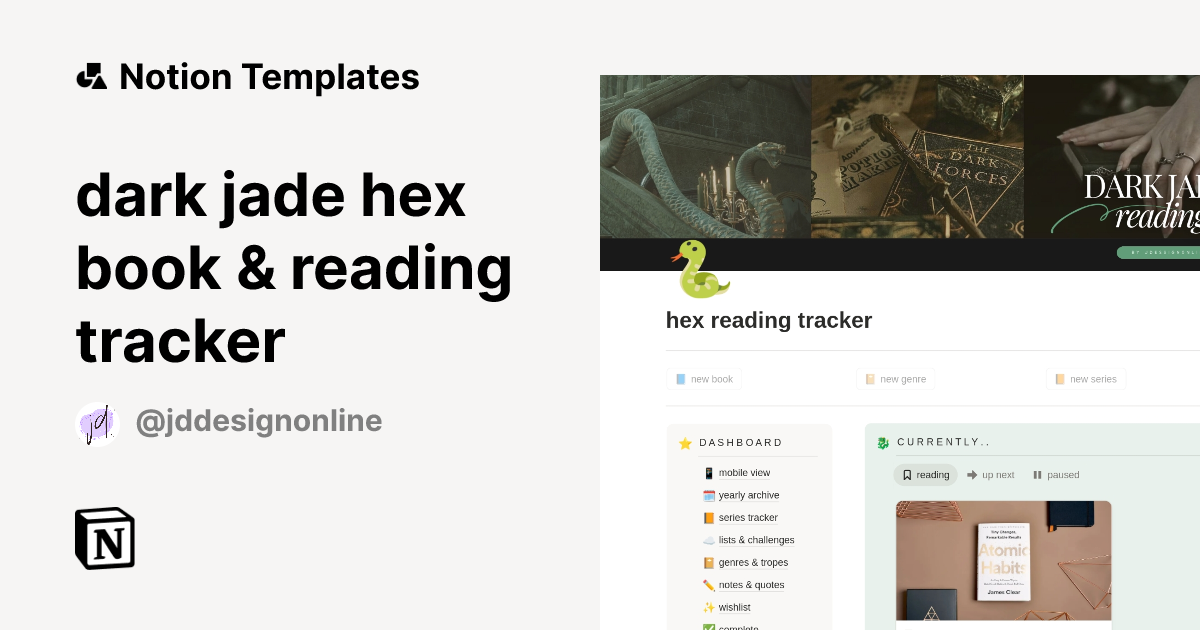 dark jade hex book & reading tracker Template | Notion Marketplace