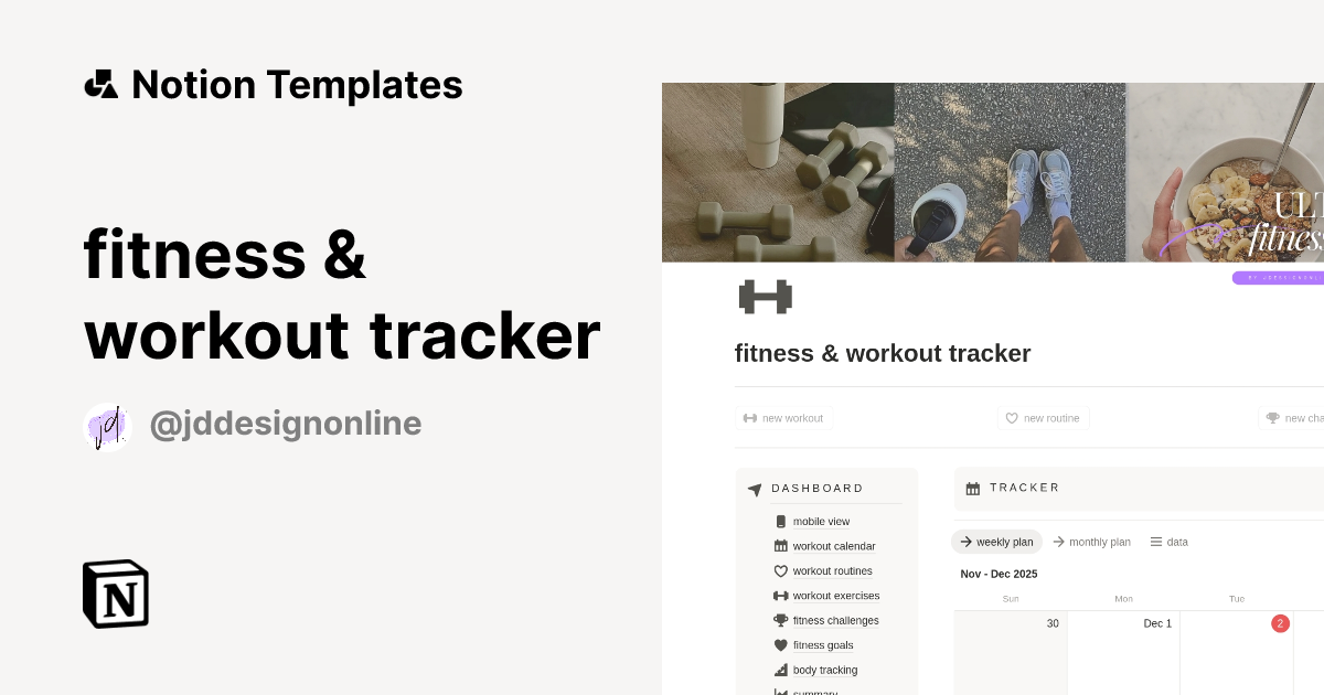 fitness & workout tracker Template by jess | jddesignonline | Notion ...