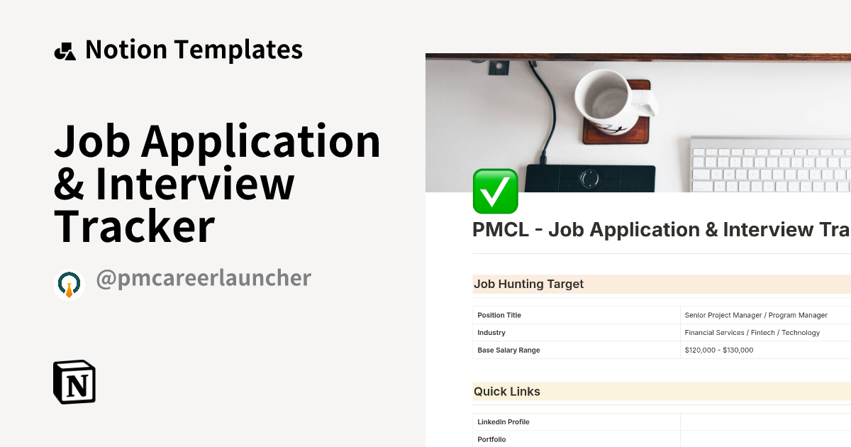 Job Application & Interview Tracker Template by PM Career Launcher ...