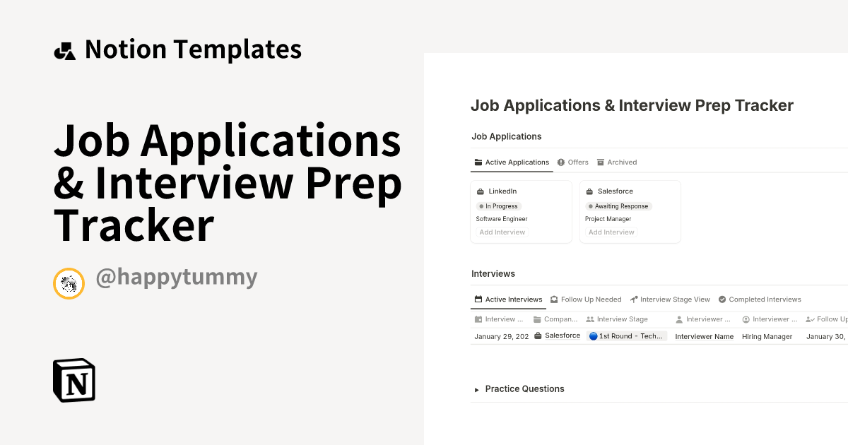 Job Applications & Interview Prep Tracker Template | Notion Marketplace
