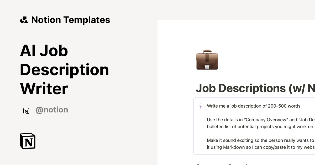 AI Job Description Writer Template by Notion | Notion Marketplace