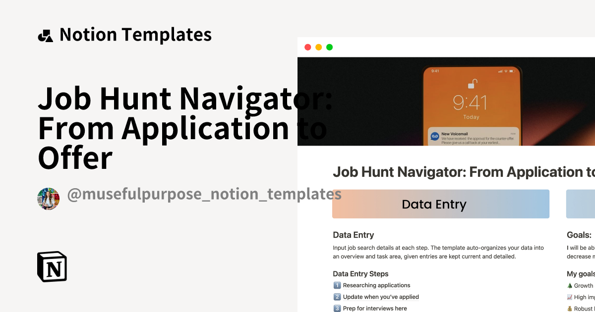 Job Hunt Navigator: From Application to Offer Template by Museful ...