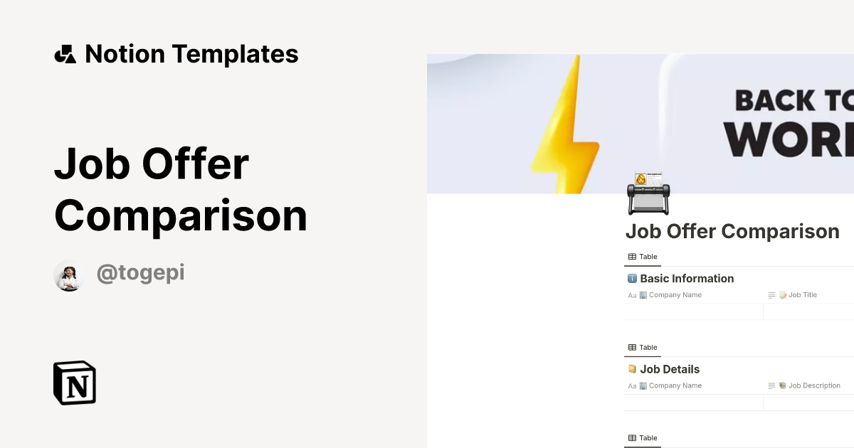 Job Offer Comparison Template by TogepiLinhVuu | Notion Marketplace
