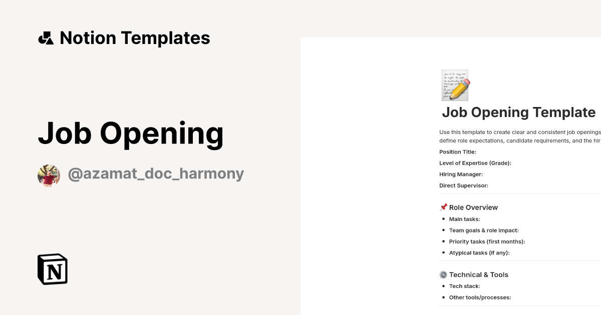 Job Opening Template by DocHarmony.me | Notion Marketplace