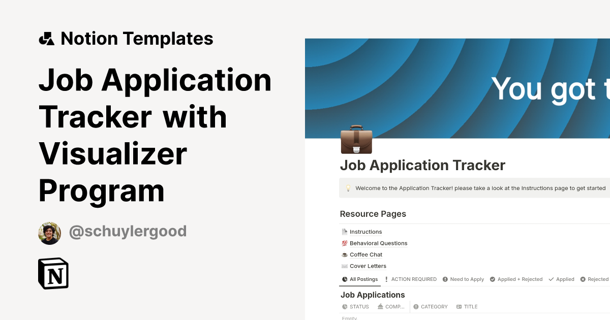 Job Application Tracker with Visualizer Program Template | Notion Marketplace