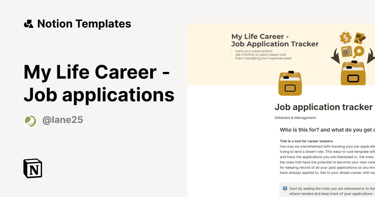 My Life Career - Job applications Template | Notion Marketplace