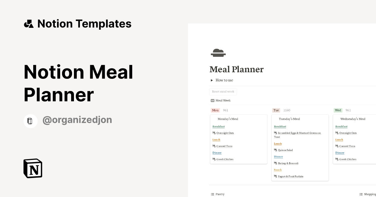 Notion Meal Planner Template by Jon | Notion Marketplace