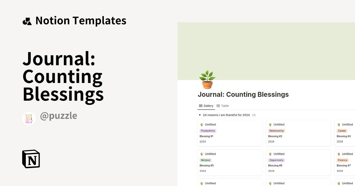 Journal: Counting Blessings Template by Puzzle | Notion Marketplace