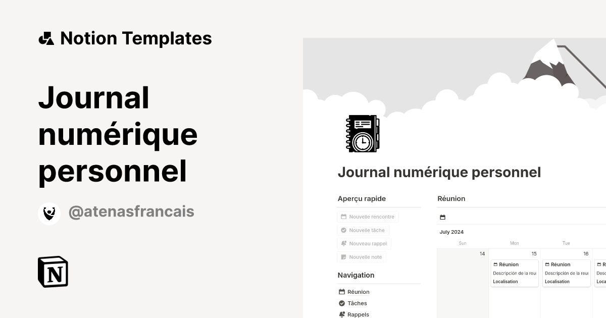 Journal numérique personnel Template by Atenas | Notion Marketplace