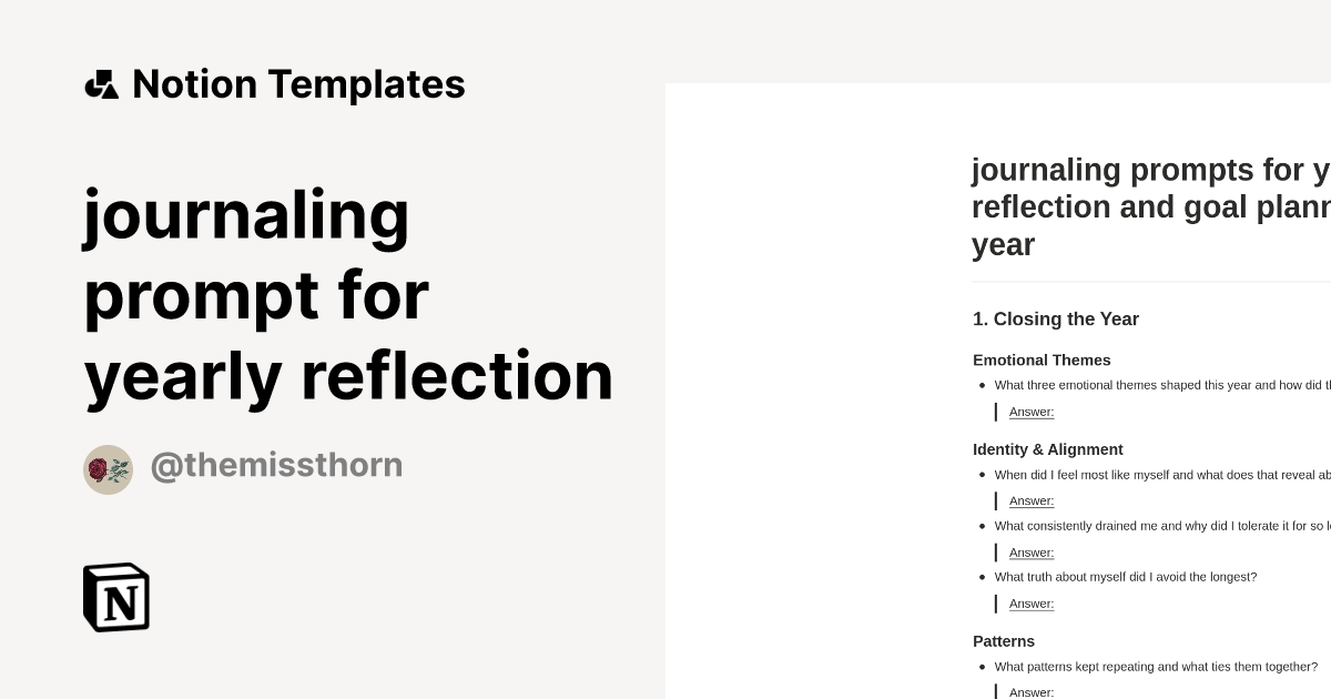 journaling prompt for yearly reflection Template | Notion Marketplace