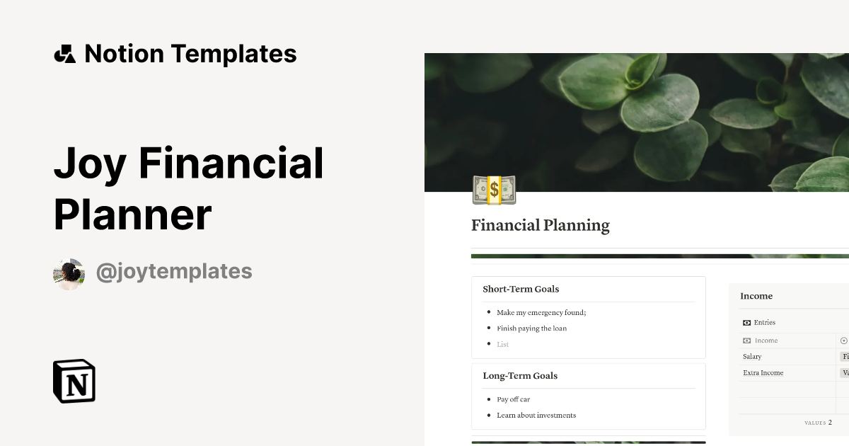 Joy Financial Planner Template | Notion Marketplace