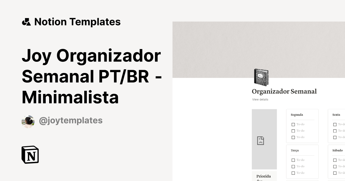 Joy Organizador Semanal PT/BR - Minimalista Template | Notion Marketplace