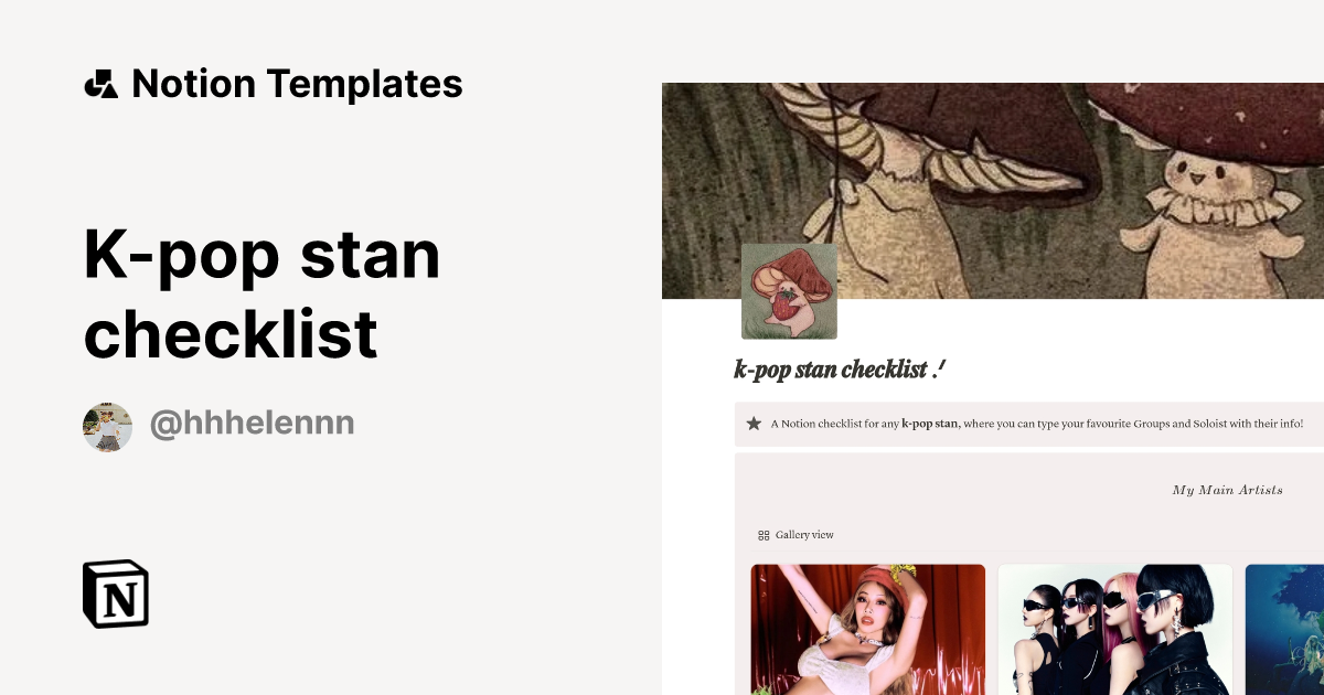 K-pop stan checklist Template by Helen | Notion Marketplace