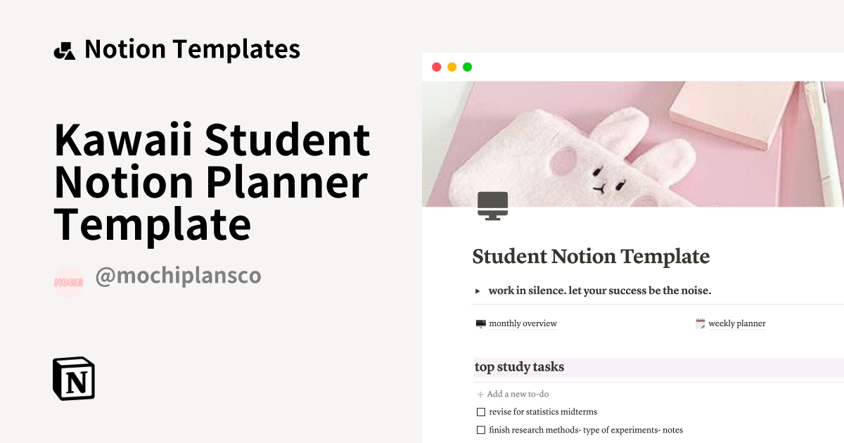 Kawaii Student Notion Planner Template Template | Notion Marketplace