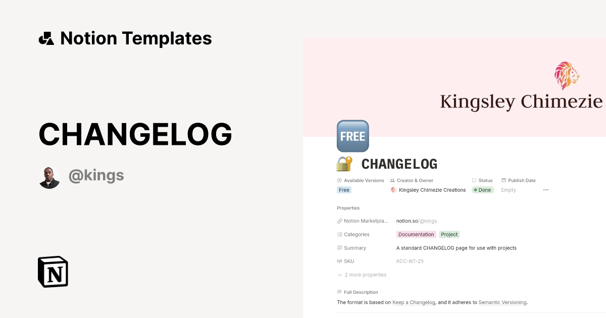 CHANGELOG Template | Notion Marketplace