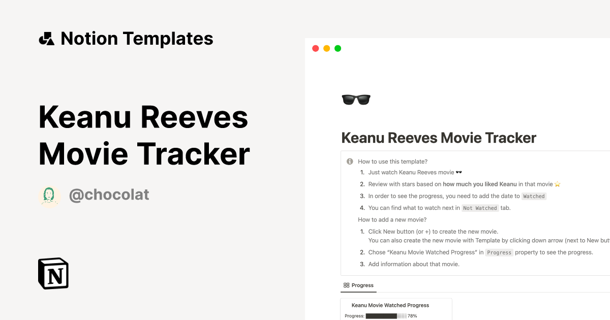 Keanu Reeves Movie Tracker Template | Notion Marketplace