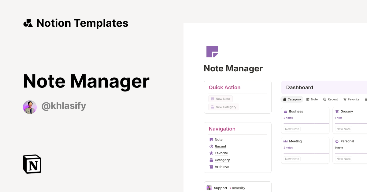 Note Manager Template by khlasify | Notion Marketplace