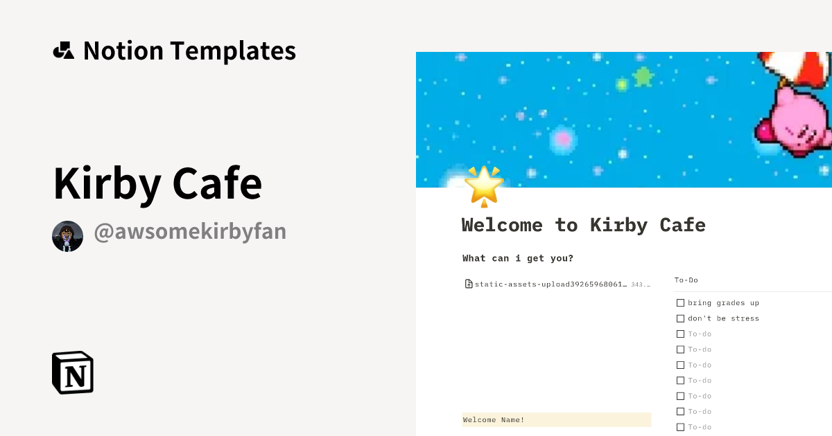 Kirby Cafe Template | Notion Marketplace