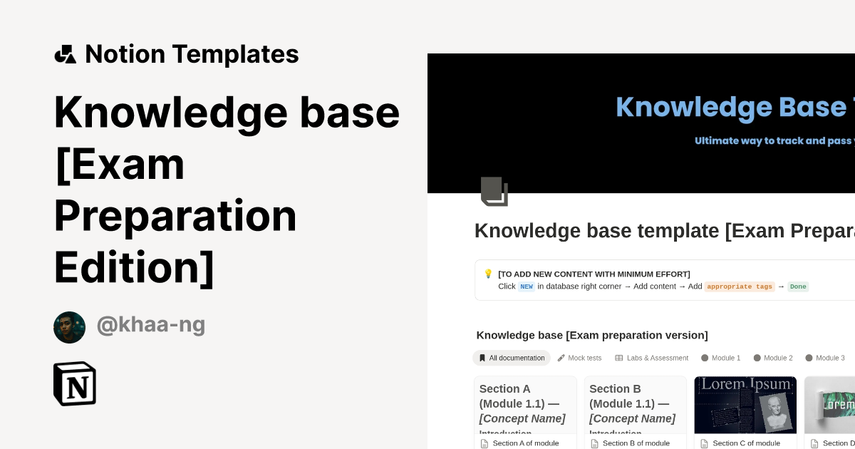 Knowledge base [Exam Preparation Edition] Template by Khaa Ng | Notion Marketplace
