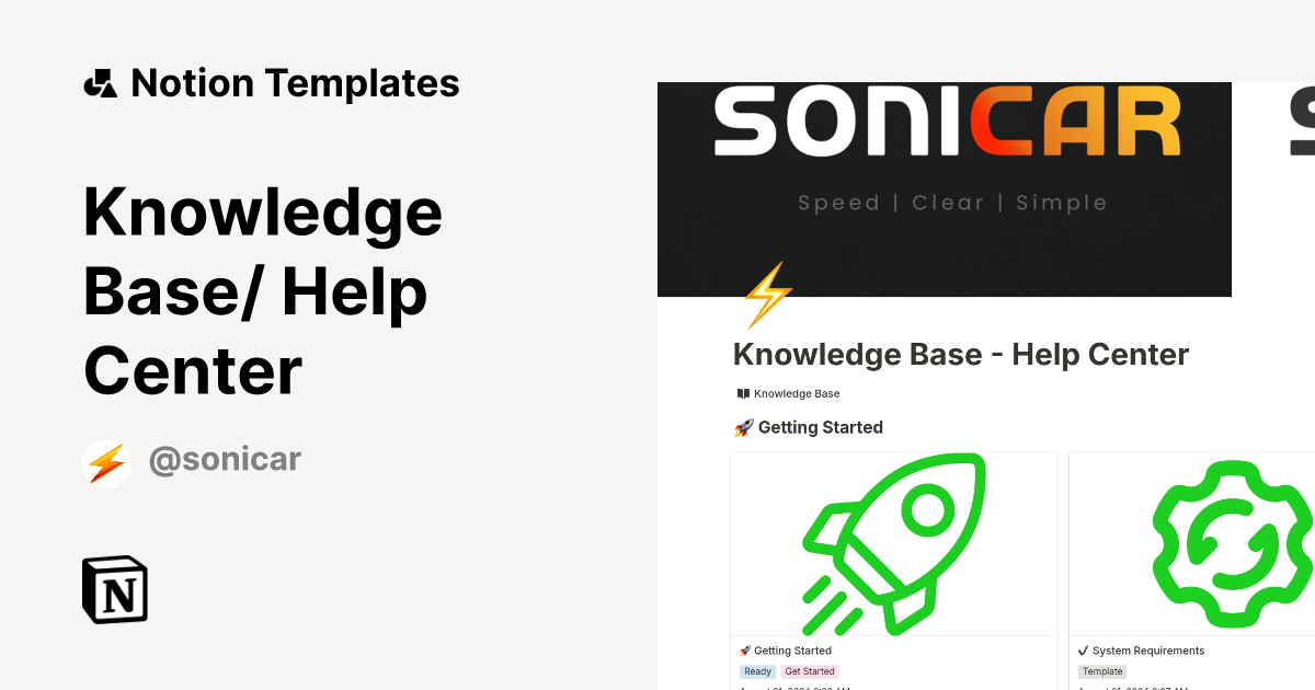 Knowledge Base/ Help Center Template by sonicar | Notion Marketplace