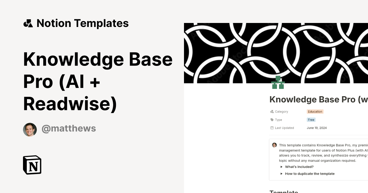 Knowledge Base Pro (AI + Readwise) Template | Notion Marketplace