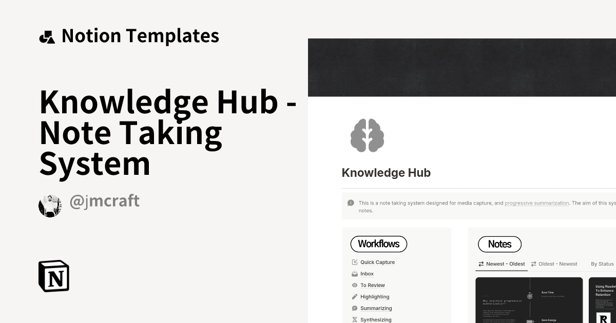 Knowledge Hub - Note Taking System Template by JM Craft | Notion Marketplace