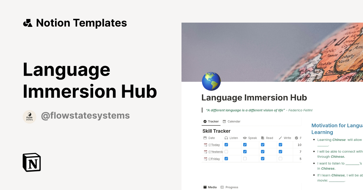 Language Immersion Hub Template | Notion Marketplace