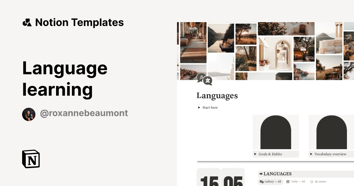 Language learning Template by Roxanne Beaumont | Notion Marketplace