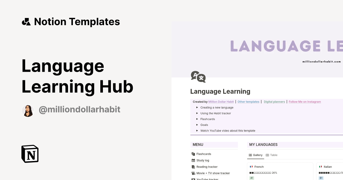 Language Learning Hub Template | Notion Marketplace