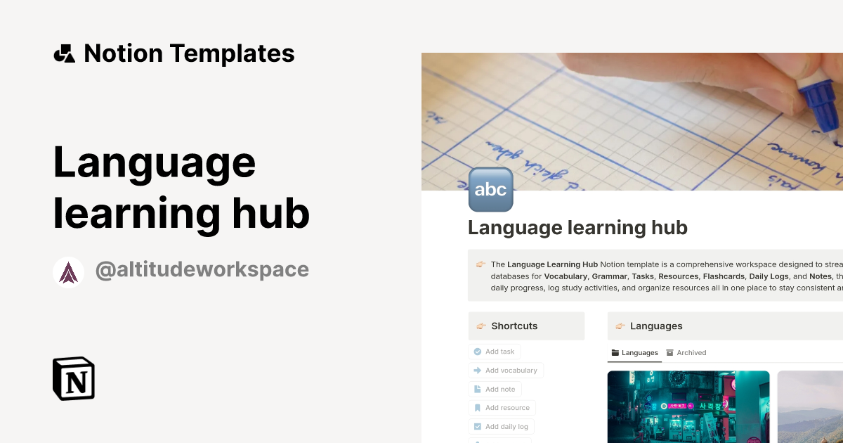 Language learning hub Template | Notion Marketplace