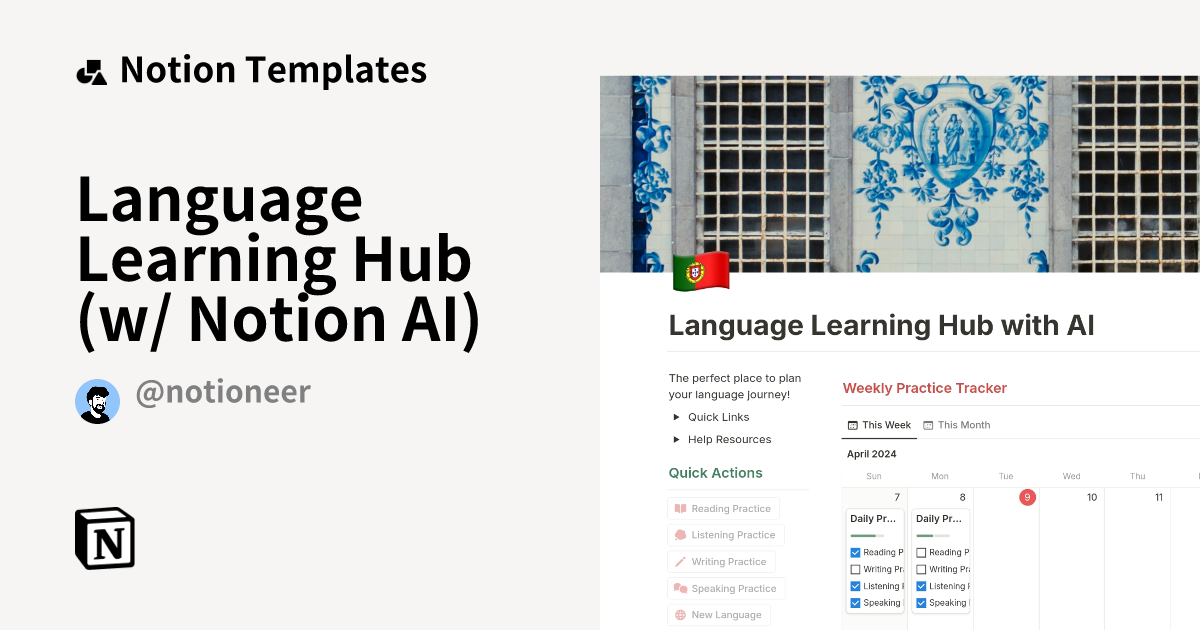 Language Learning Hub (w/ Notion AI) Template | Notion Marketplace