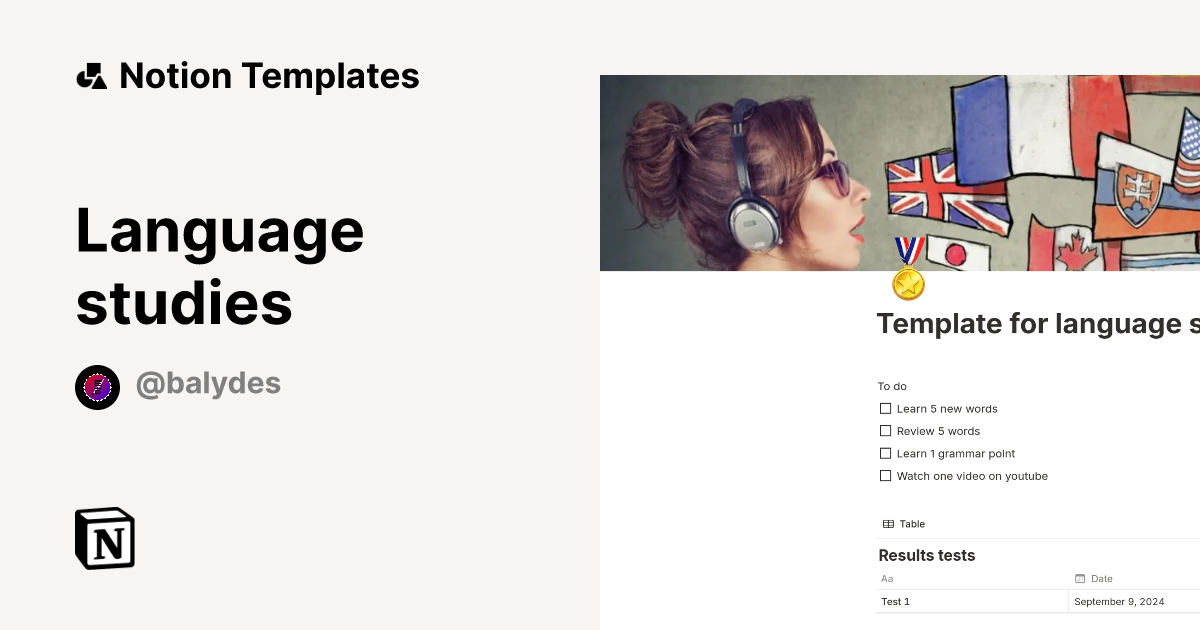 Language studies Template by Balydes | Notion Marketplace