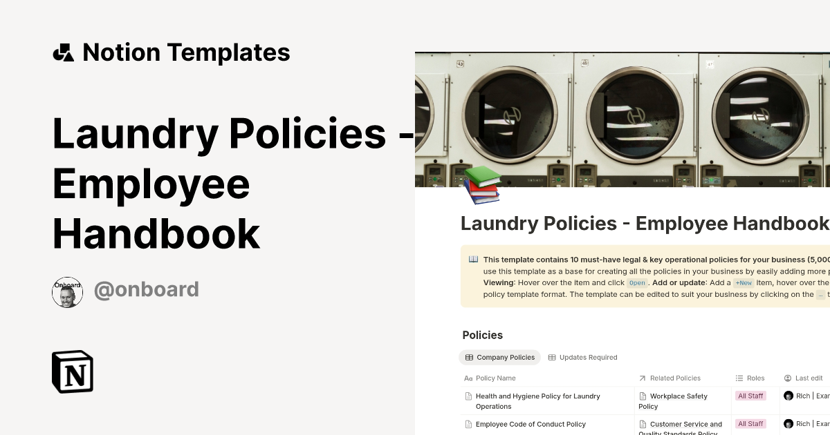 Laundry Policies - Employee Handbook Template by Onboarding Checklists ...
