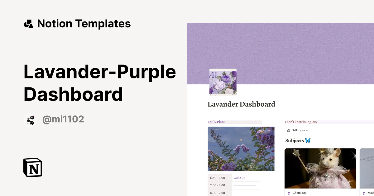 Lavander-Purple Dashboard Template by Dust Bunny | Notion Marketplace