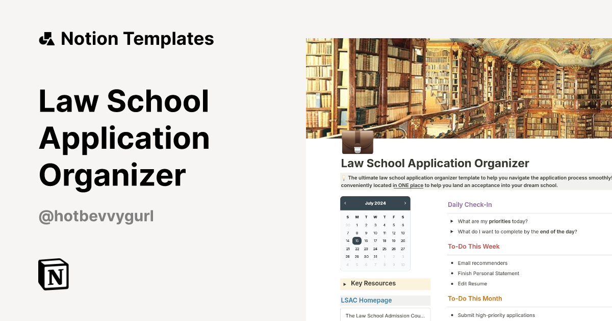 Law School Application Organizer Template by HotBevvyGurl | Notion ...
