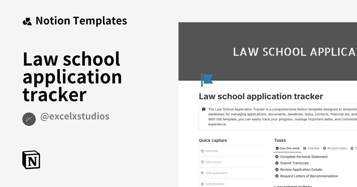 Law school application tracker Template by Excel Studios | Notion ...