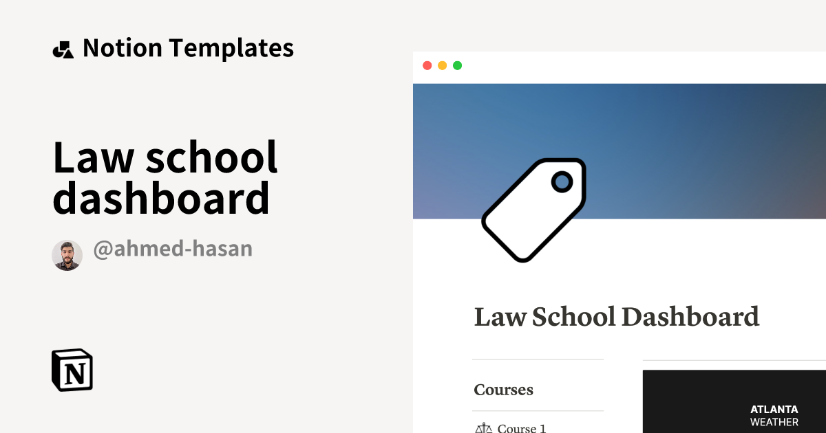 Law school dashboard Template by Ahmed Hasan | Notion Marketplace